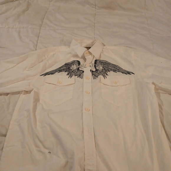 mecca | Shirts & Tops | Mens White Shirt With Wing Design | Poshmark